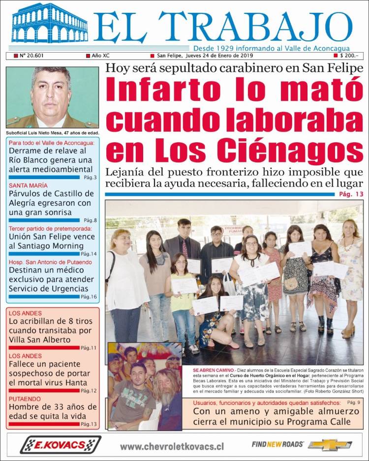 Periódico El Trabajo (Chile). Periódicos de Chile. Edición de jueves ...