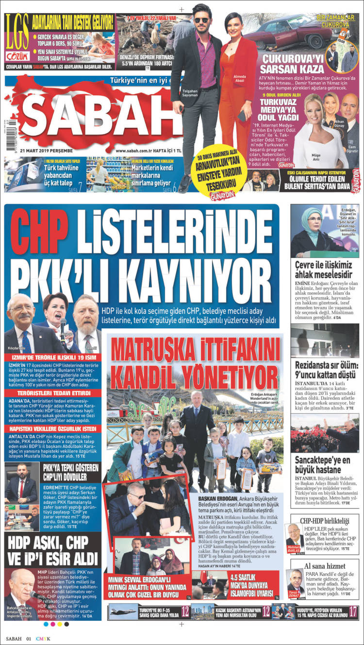 Newspaper Sabah (Turkey). Newspapers in Turkey. Thursday's edition ...