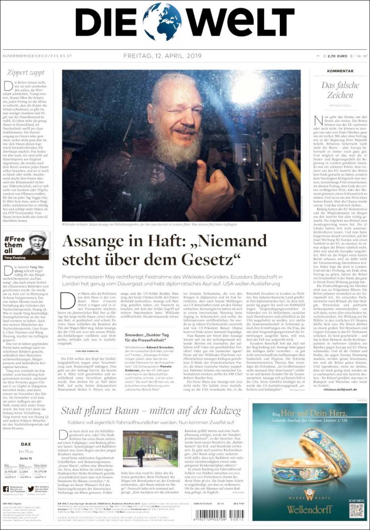 Periódico Die Welt (Alemania). Periódicos de Alemania. Edición de ...