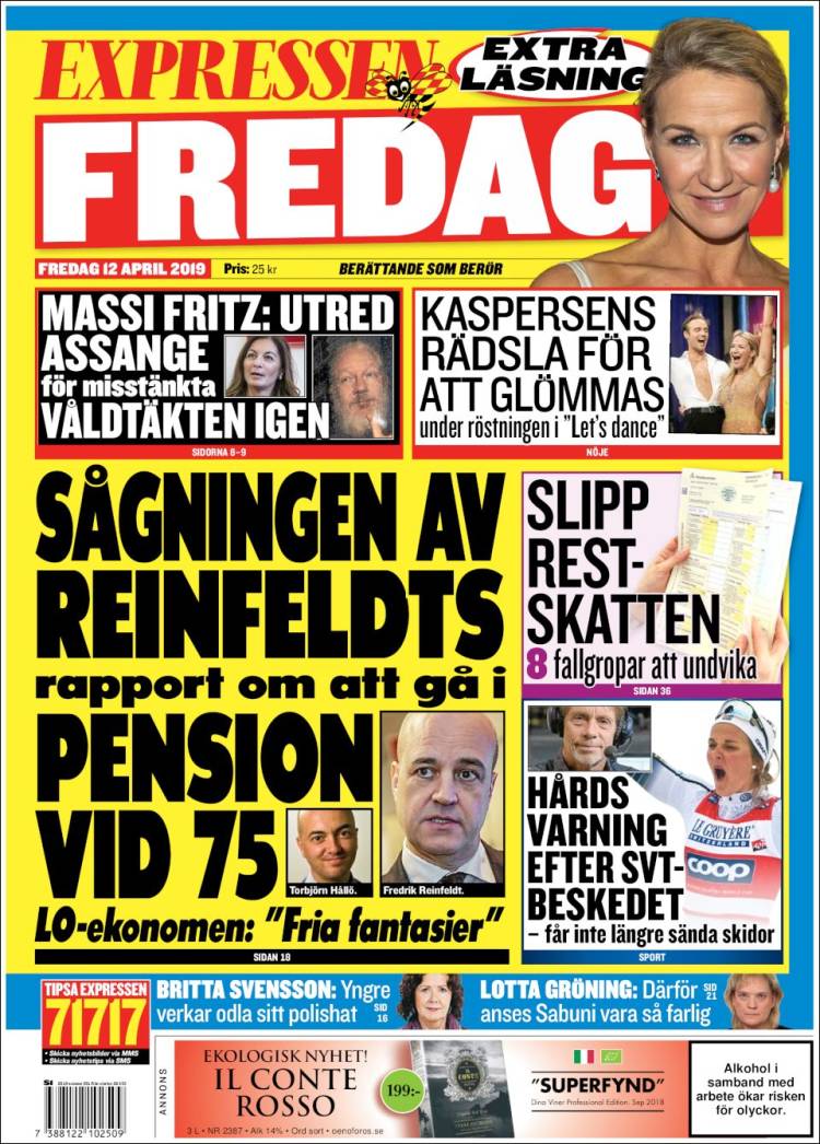 Periódico Expressen (Suecia). Periódicos de Suecia. Edición de viernes ...