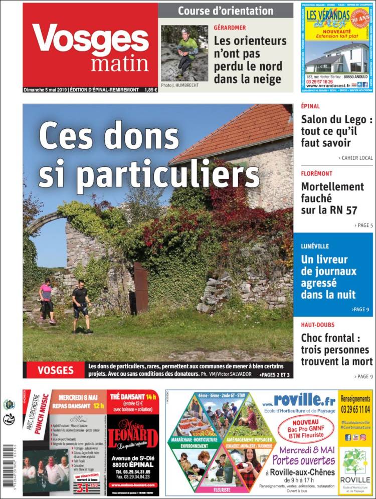 Journal Vosges Matin (France). Les Unes des journaux de France. Édition ...