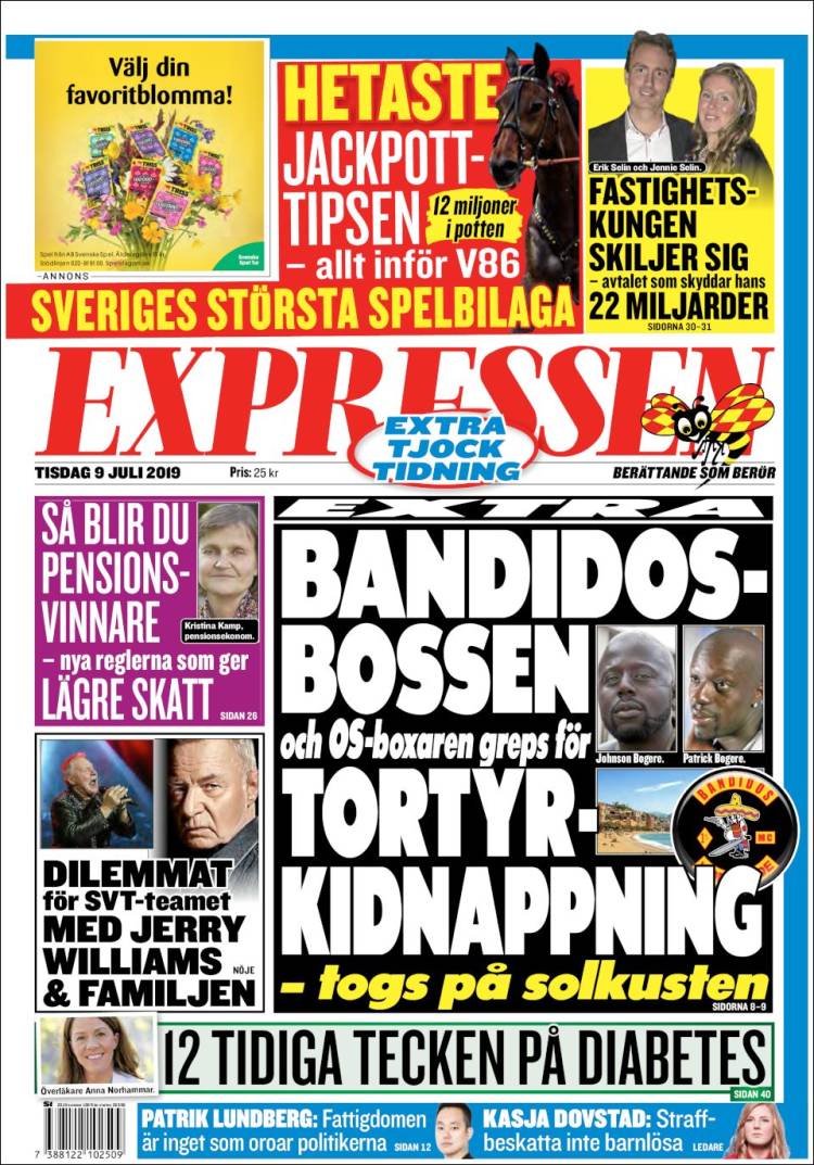 Periódico Expressen (Suecia). Periódicos de Suecia. Edición de martes ...