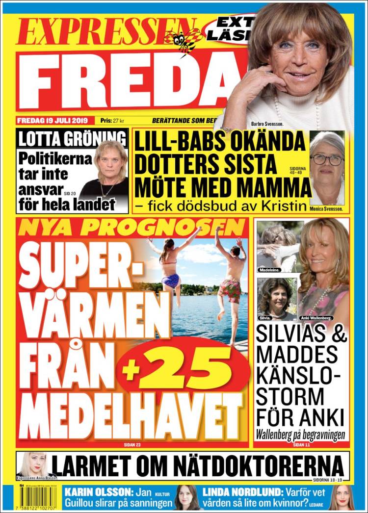 Periódico Expressen (Suecia). Periódicos de Suecia. Edición de viernes ...