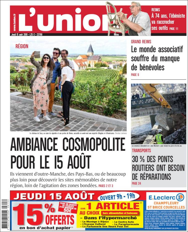 Journal L'Union (France). Les Unes des journaux de France. Édition du ...
