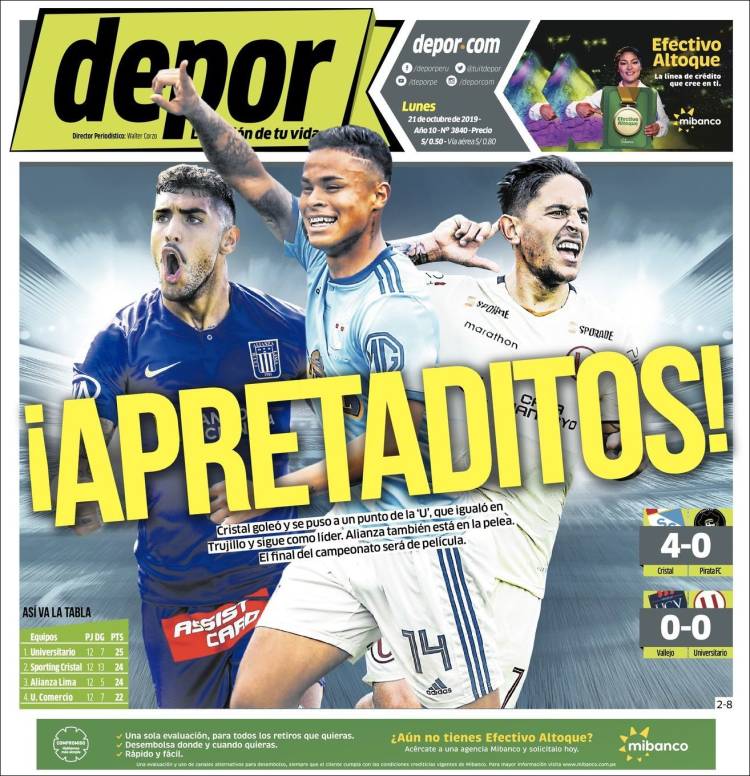 Periódico Depor (Perú). Periódicos de Perú. Edición de lunes, 21 de ...