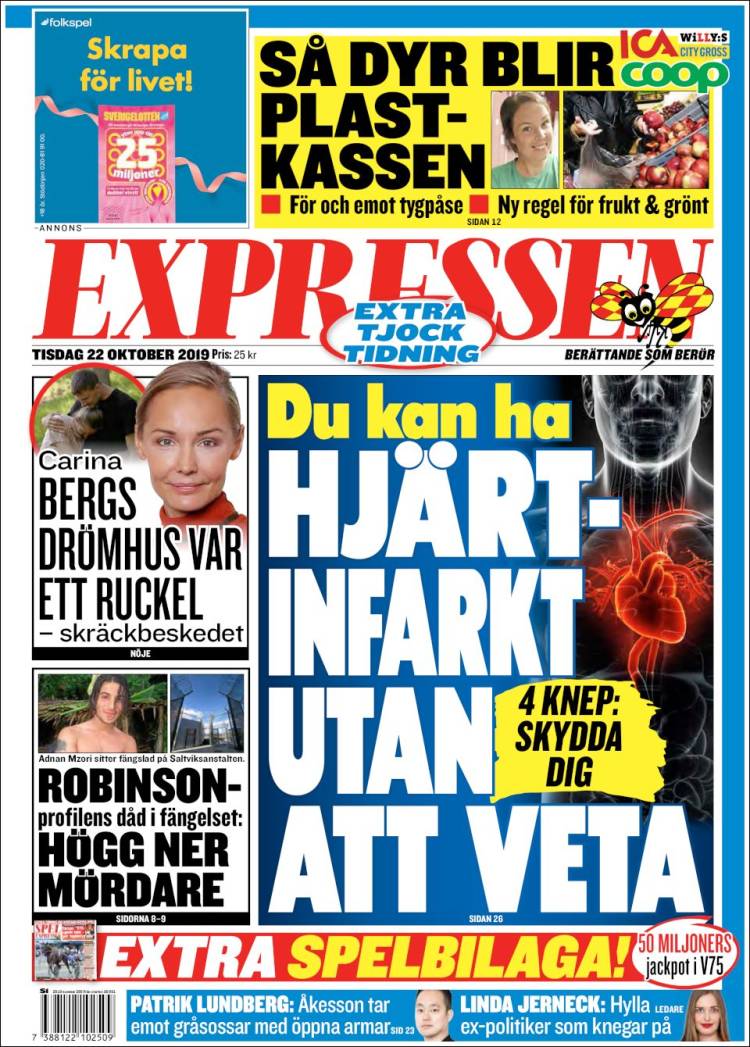 Periódico Expressen (Suecia). Periódicos de Suecia. Edición de martes ...