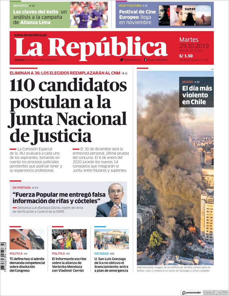 Newspaper La Republica (Peru). Newspapers in Peru. Tuesday's edition ...
