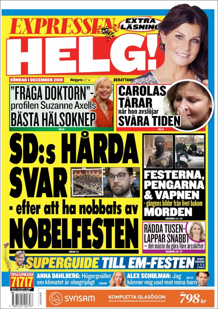 Periódico Expressen (Suecia). Periódicos de Suecia. Edición de domingo ...