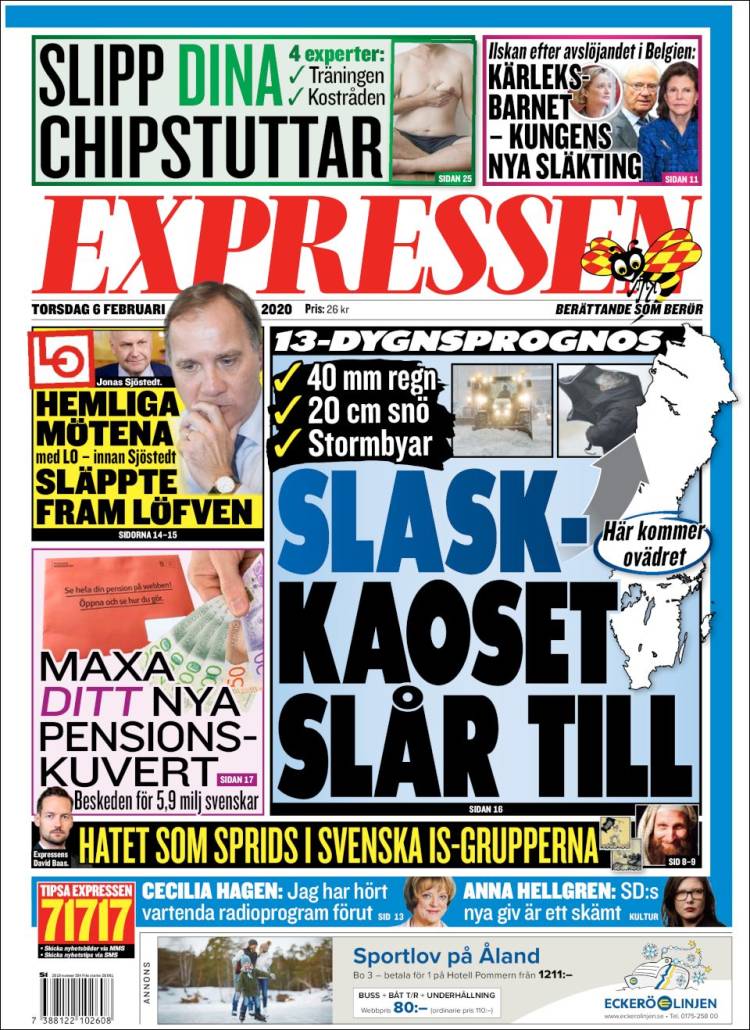 Periódico Expressen (Suecia). Periódicos de Suecia. Edición de jueves ...
