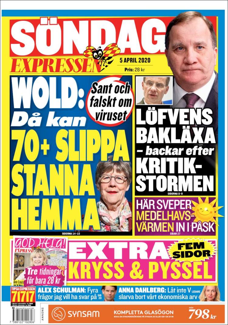 Periódico Expressen (Suecia). Periódicos de Suecia. Edición de domingo ...
