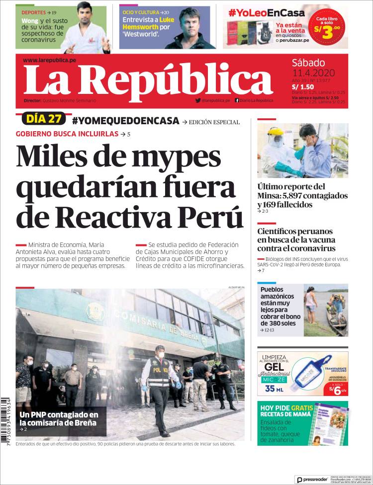 Periódico La Republica (Perú). Periódicos de Perú. Edición de sábado ...