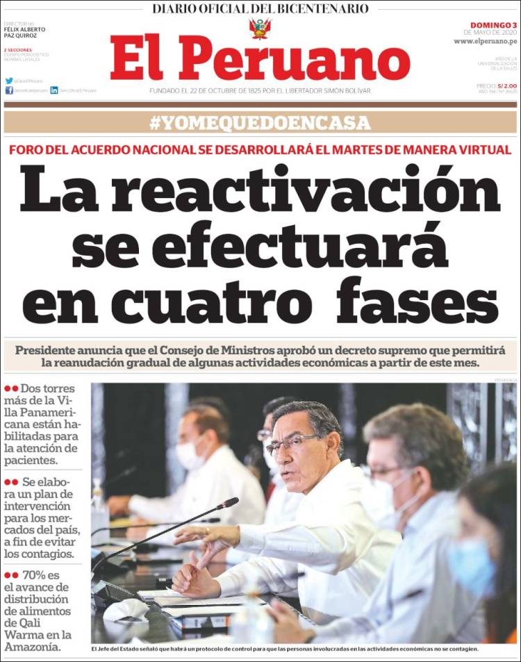 Periódico El Peruano (Perú). Periódicos de Perú. Edición de domingo, 3 ...
