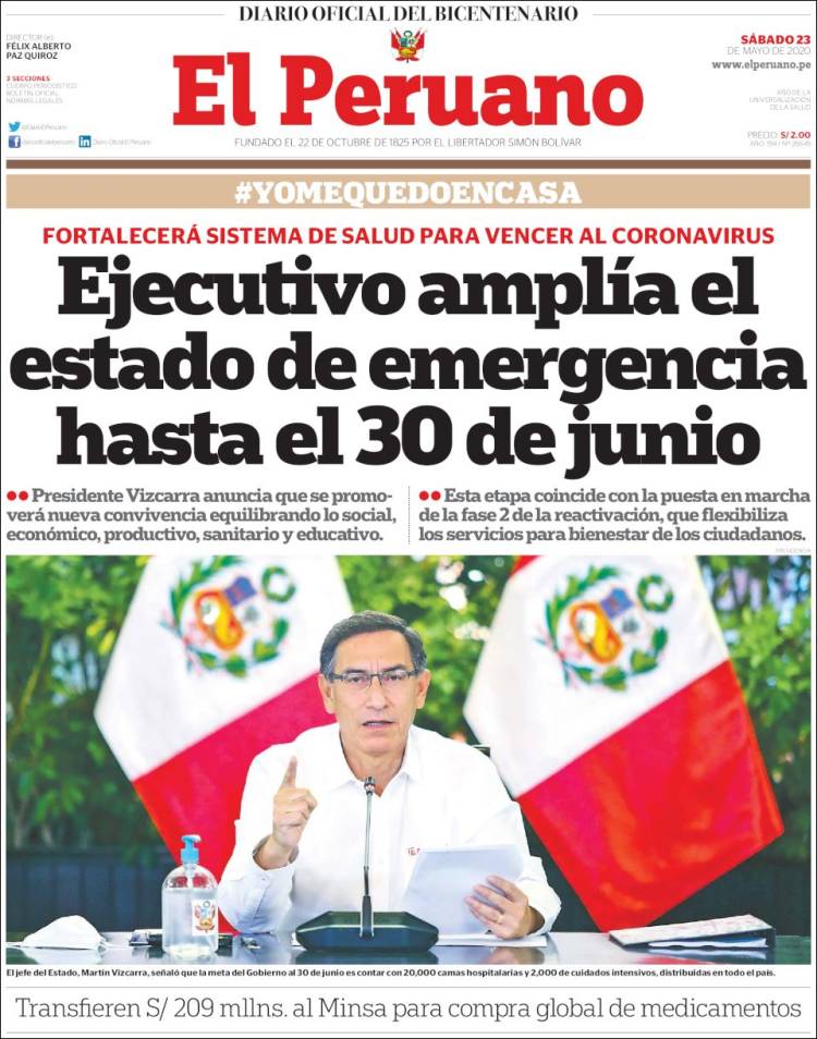 Periódico El Peruano (Perú). Periódicos de Perú. Edición de sábado, 23 ...