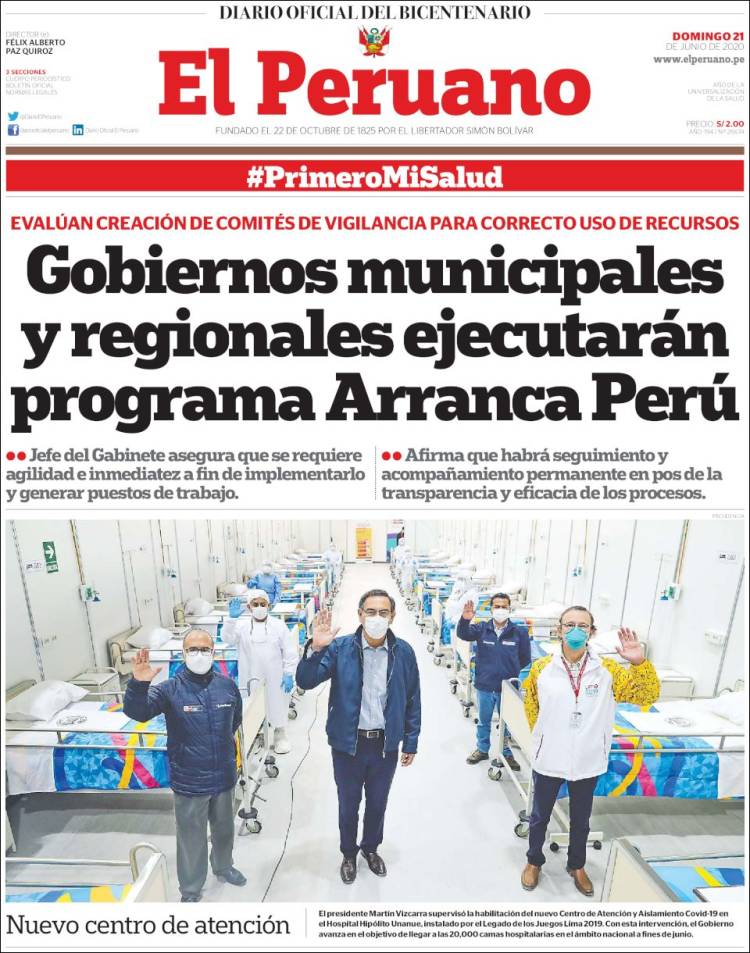 Periódico El Peruano (Perú). Periódicos de Perú. Edición de domingo, 21 ...