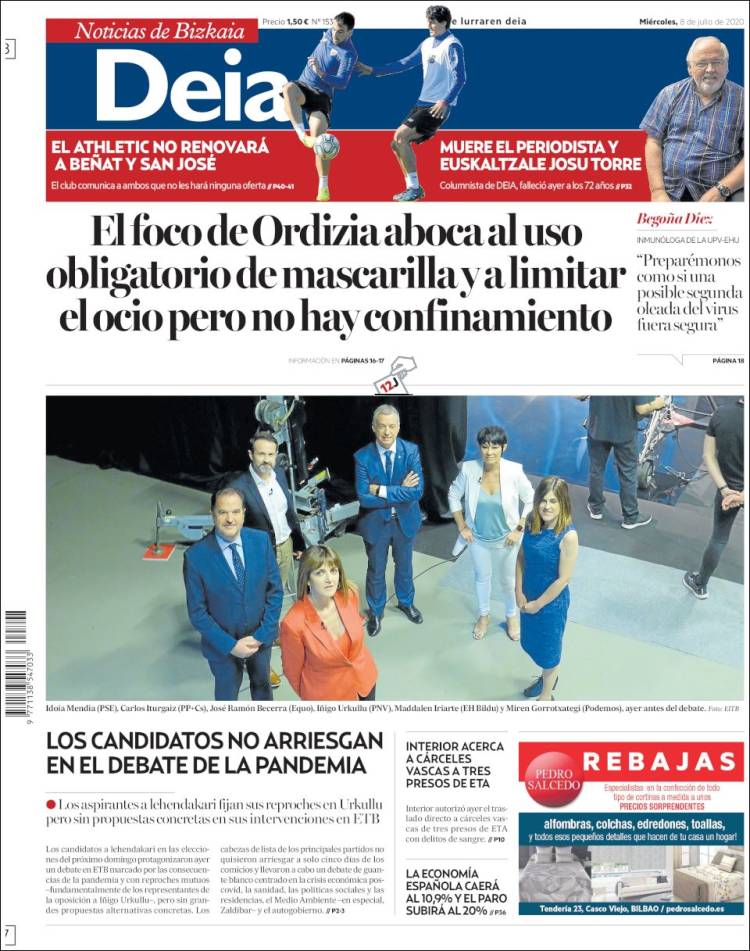 Newspaper Deia (Spain). Newspapers in Spain. Wednesday's edition, July ...
