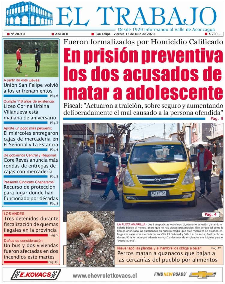 Periódico El Trabajo (Chile). Periódicos de Chile. Edición de viernes ...