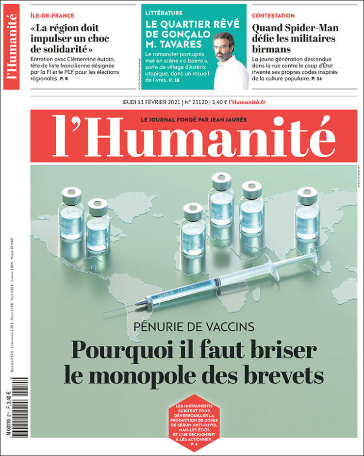 Journal l'Humanite (France). Les Unes des journaux de France. Toute la ...