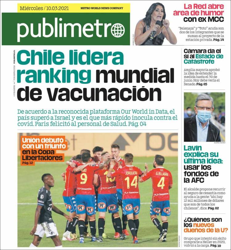 Periódico Publimetro (Chile). Periódicos de Chile. Edición de miércoles, 10 de marzo de 2021 ...