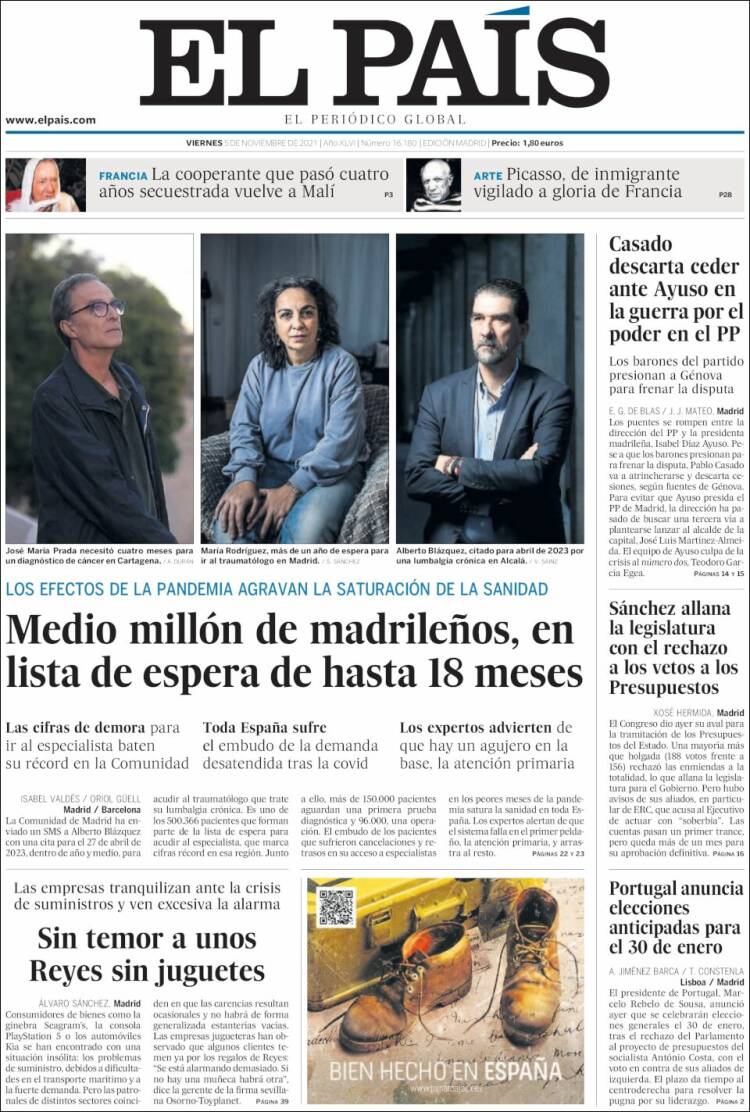 Newspaper El País (Spain). Newspapers in Spain. Friday's edition ...
