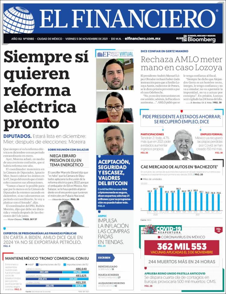 Newspaper El Financiero (Mexico). Newspapers in Mexico. Friday's ...