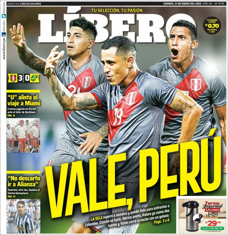 Newspaper Líbero (Peru). Newspapers in Peru. Friday's edition, January ...