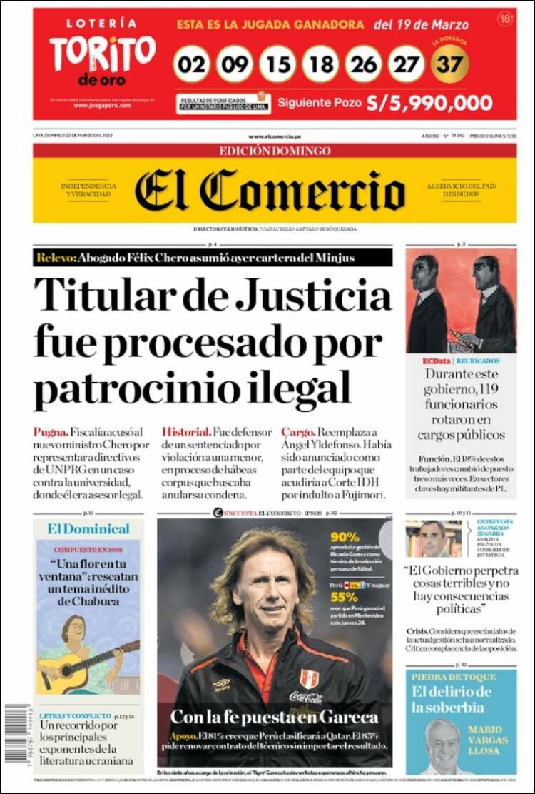 Periódico El Comercio (Perú). Periódicos de Perú. Edición de domingo ...