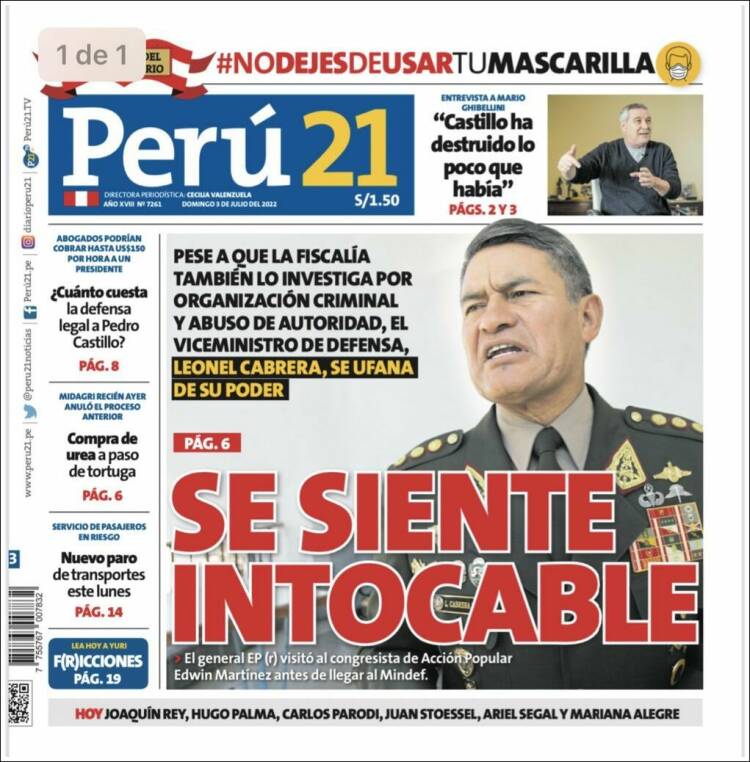 Newspaper Perú 21 (Peru). Newspapers in Peru. Today's press covers ...