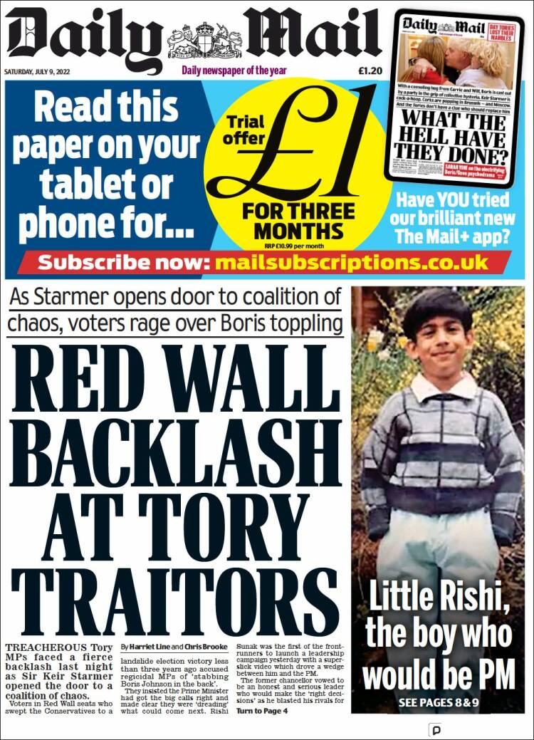 Journal Daily Mail (Royaume-Uni). Les Unes des journaux de Royaume-Uni ...