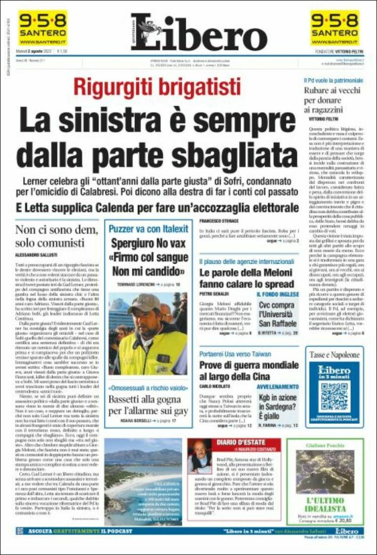 Periódico Libero (Italia). Periódicos de Italia. Edición de martes, 2 ...