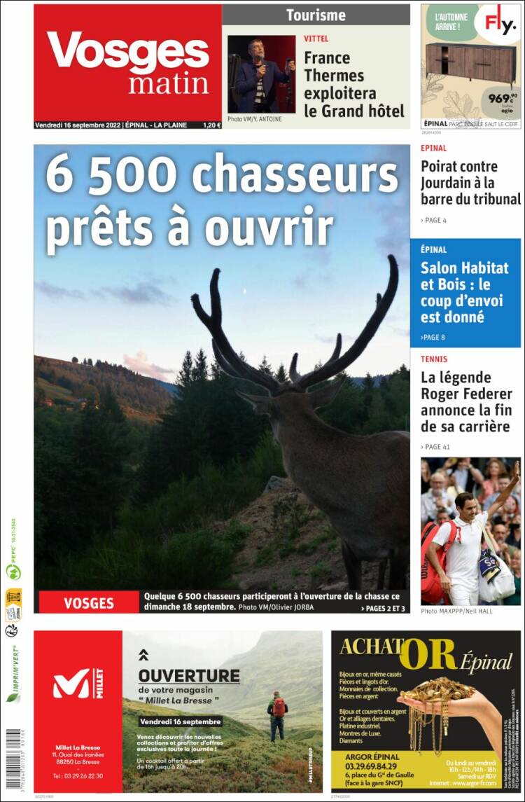 Journal Vosges Matin (France). Les Unes des journaux de France. Toute ...