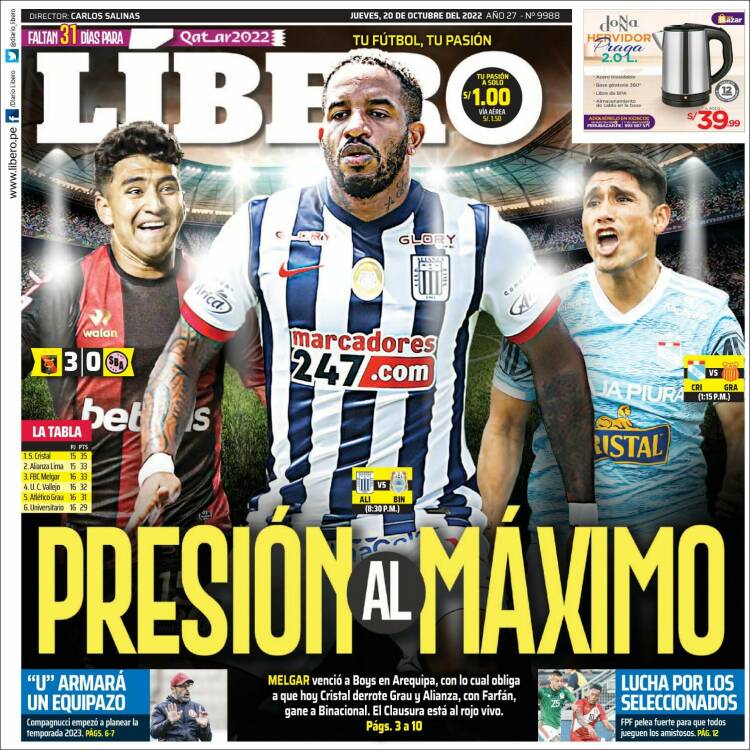 Periódico Líbero (Perú). Periódicos de Perú. Edición de jueves, 20 de ...