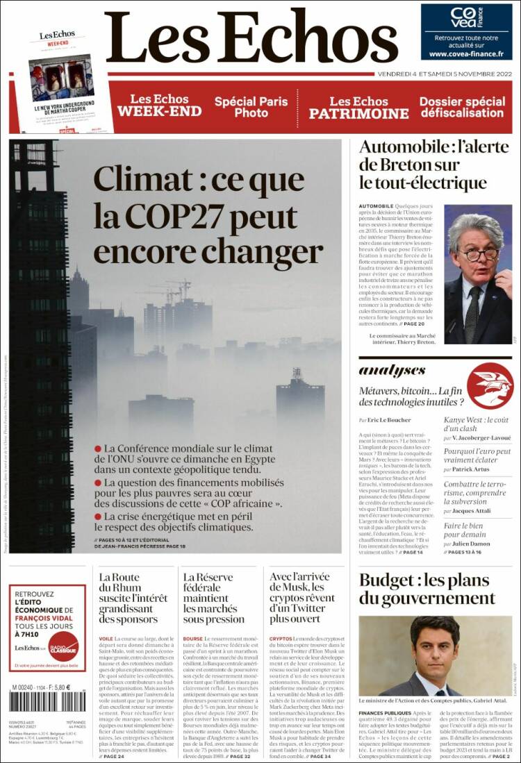 Journal Les Echos France Les Unes Des Journaux De France dition Du