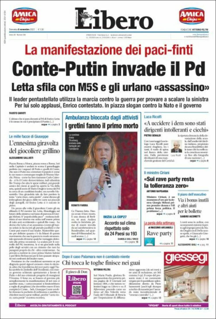 Periódico Libero (Italia). Periódicos de Italia. Edición de domingo, 6 ...