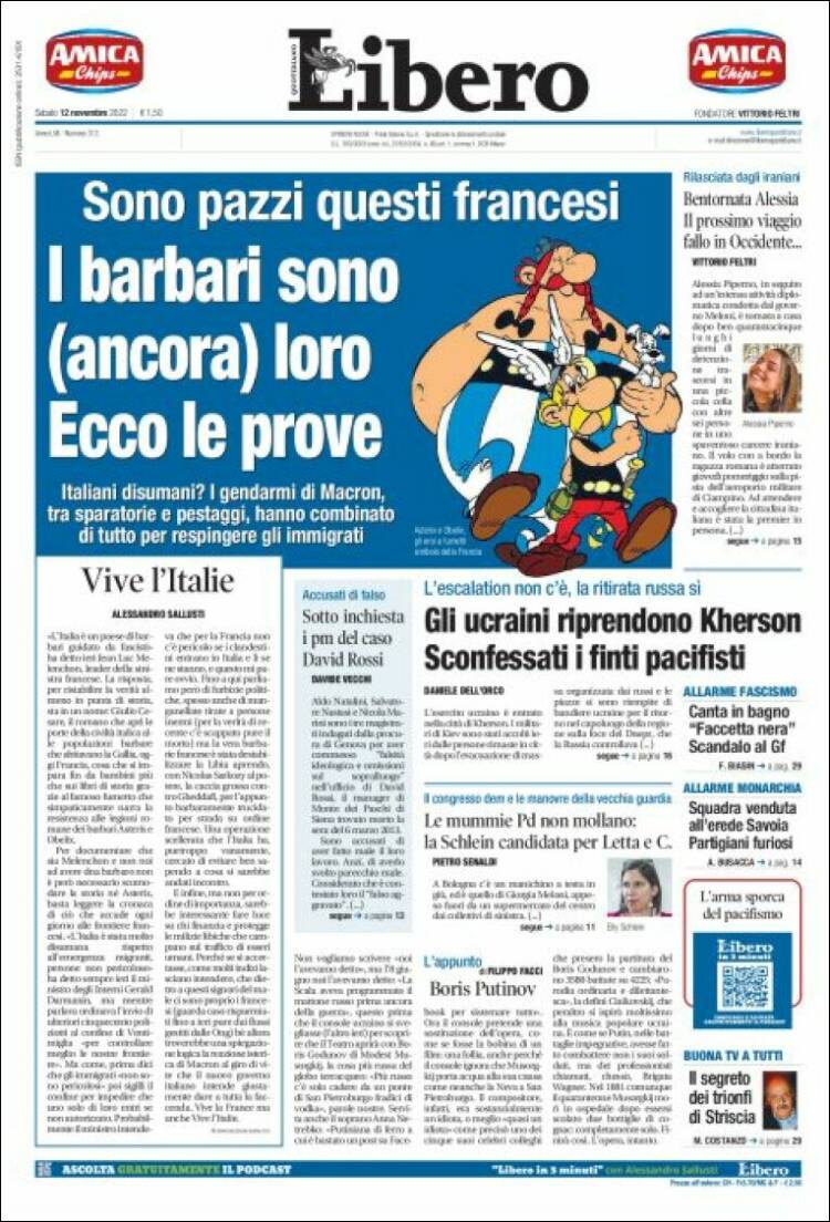 Periódico Libero (Italia). Periódicos de Italia. Edición de sábado, 12 ...