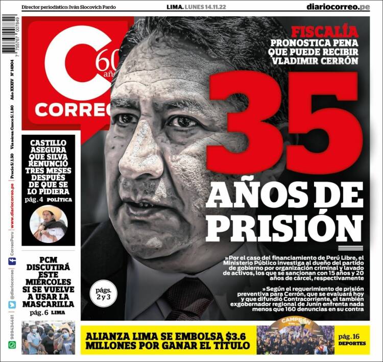 Periódico Diario Correo (Perú). Periódicos de Perú. Edición de lunes ...