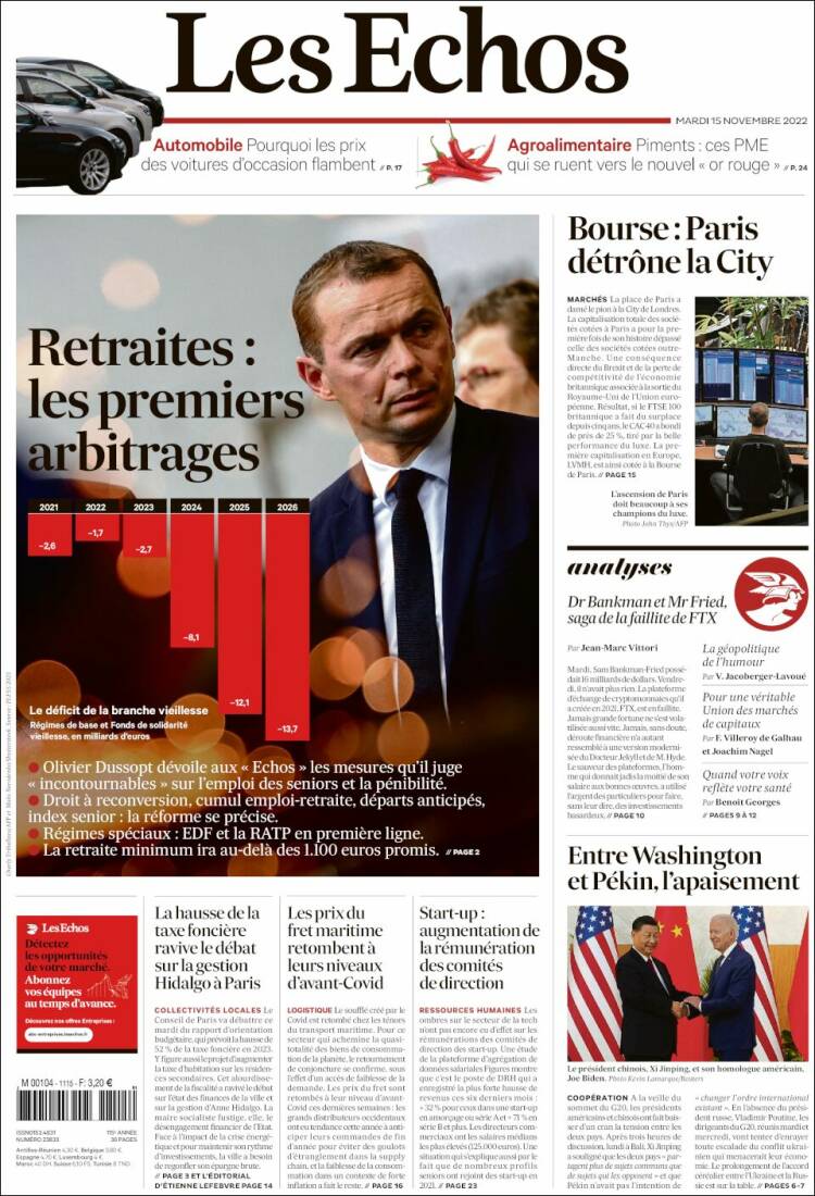 Journal Les Echos France Les Unes Des Journaux De France dition Du