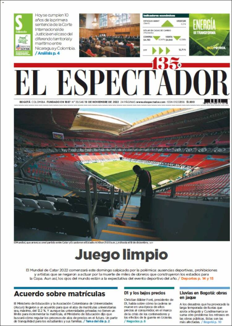 Newspaper El Espectador (Colombia). Newspapers in Colombia. Saturday's ...