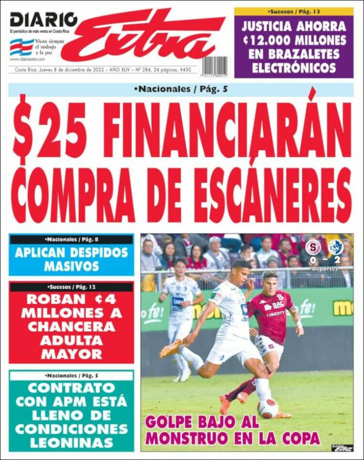 Journal Diario Extra (Costa Rica). Les Unes des journaux de Costa Rica ...