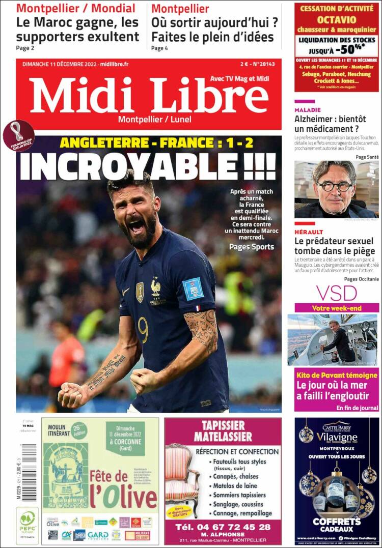 Newspaper Midi Libre (France). Newspapers in France. Sunday's edition ...