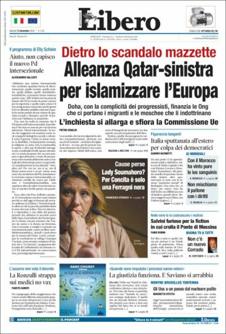 Periódico Libero (Italia). Periódicos de Italia. Edición de martes, 13 ...