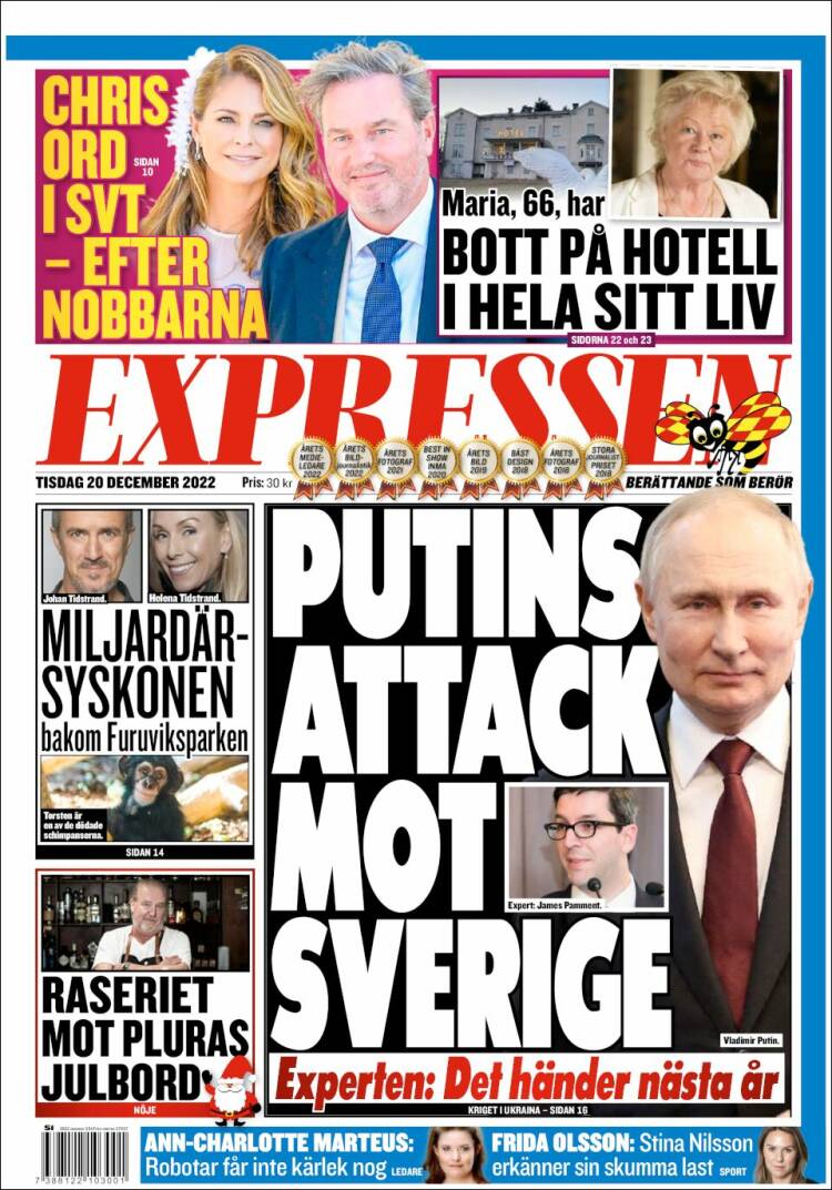 Periódico Expressen (Suecia). Periódicos de Suecia. Edición de martes ...
