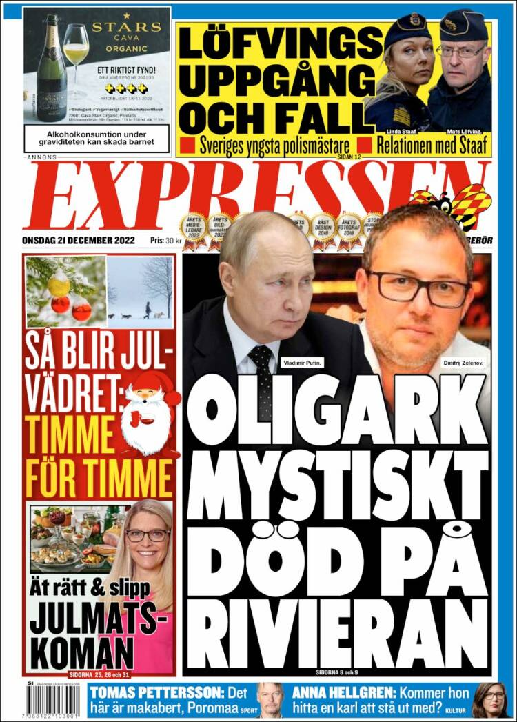 Periódico Expressen (Suecia). Periódicos de Suecia. Edición de ...