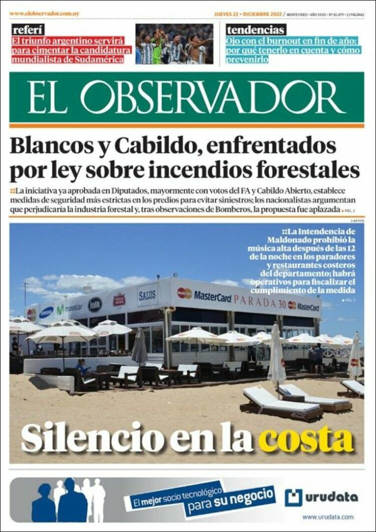 Newspaper El Observador (Uruguay). Newspapers in Uruguay. Thursday's ...