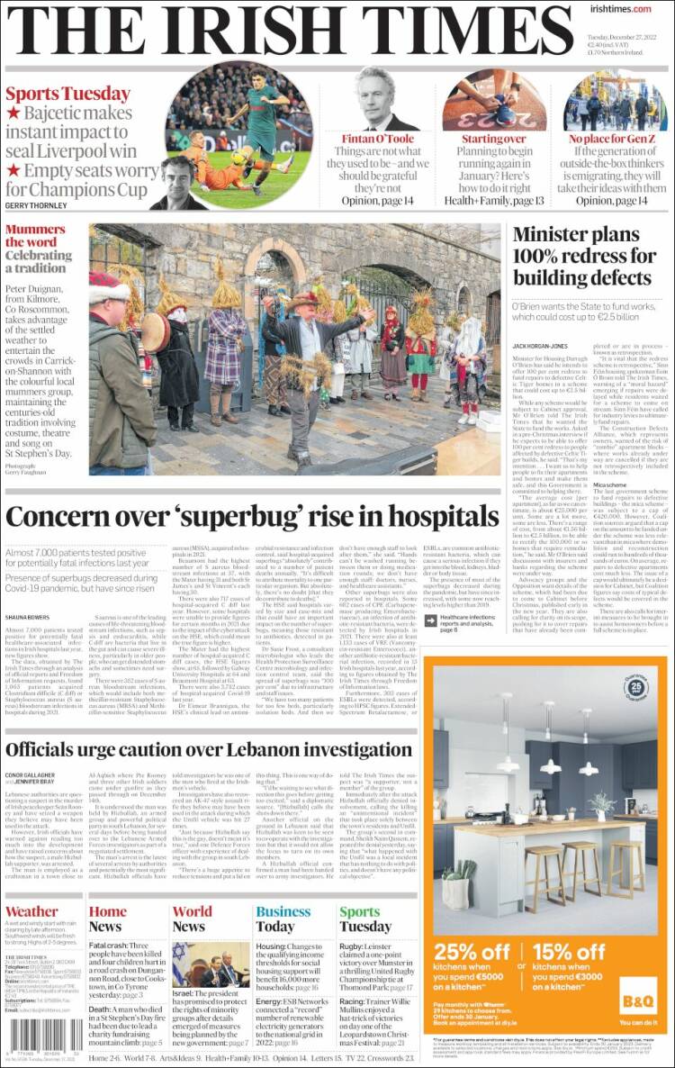 Periódico Irish Times (Irlanda). Periódicos de Irlanda. Edición de ...