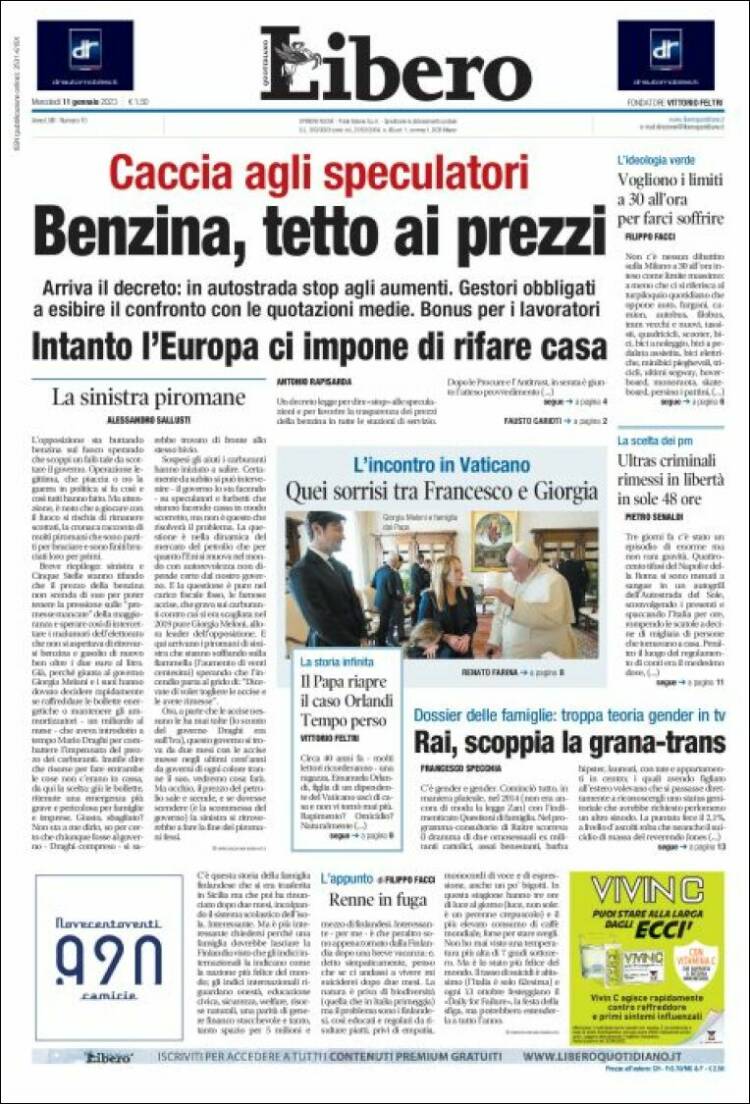 Periódico Libero (Italia). Periódicos de Italia. Edición de miércoles ...