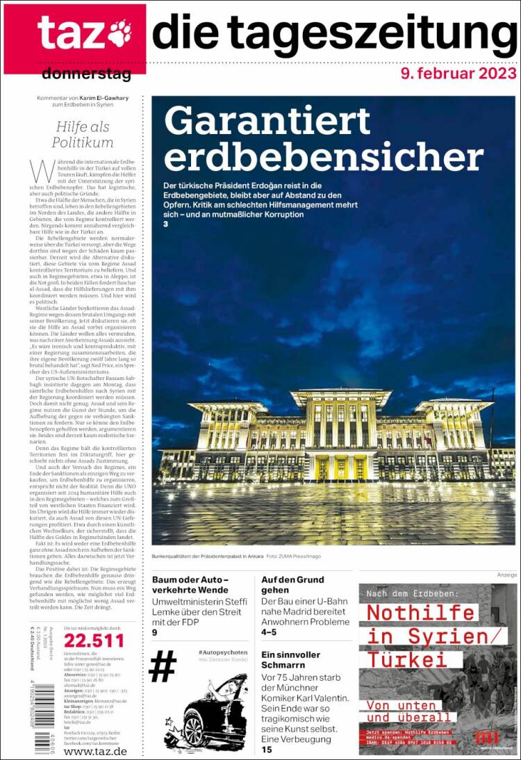 Journal Die Tageszeitung (Allemagne). Les Unes des journaux de ... Journal Die Tageszeitung (Allemagne). Les Unes des journaux de ...