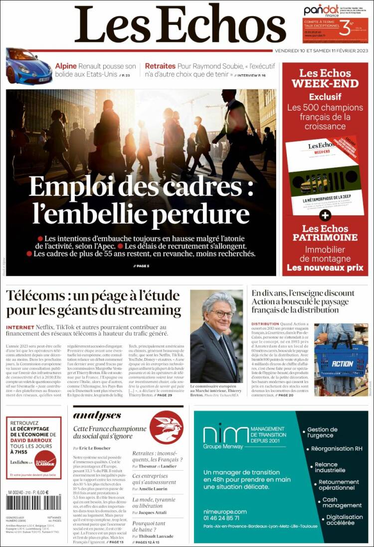 Journal Les Echos France Les Unes Des Journaux De France dition Du