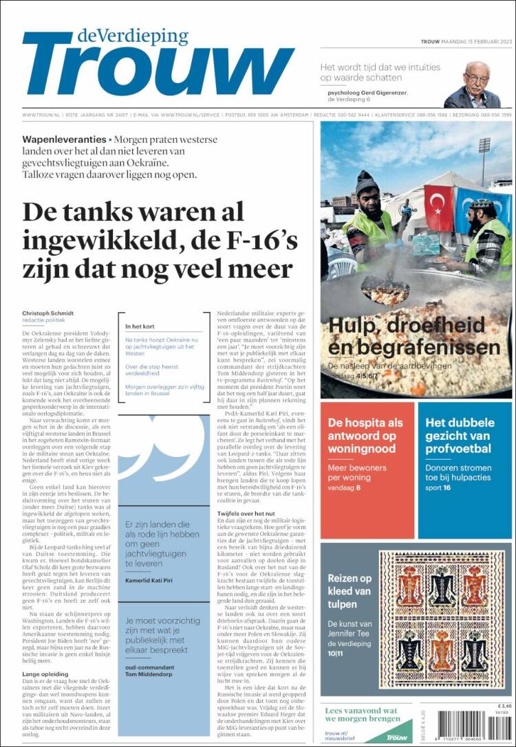Journal Trouw (Pays-Bas). Les Unes des journaux de Pays-Bas. Édition du ...
