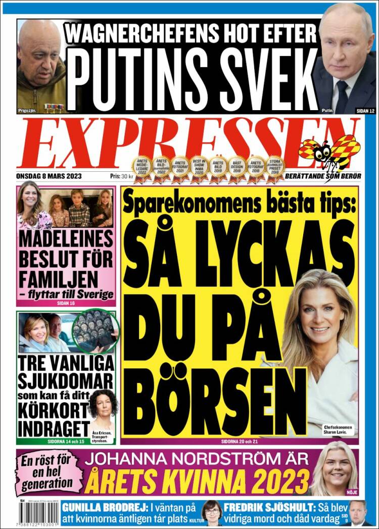 Periódico Expressen (Suecia). Periódicos de Suecia. Edición de ...