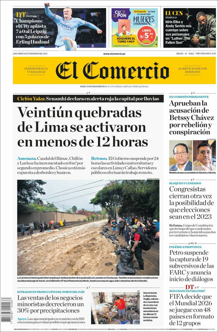Periódico El Comercio (Perú). Periódicos de Perú. Edición de miércoles ...